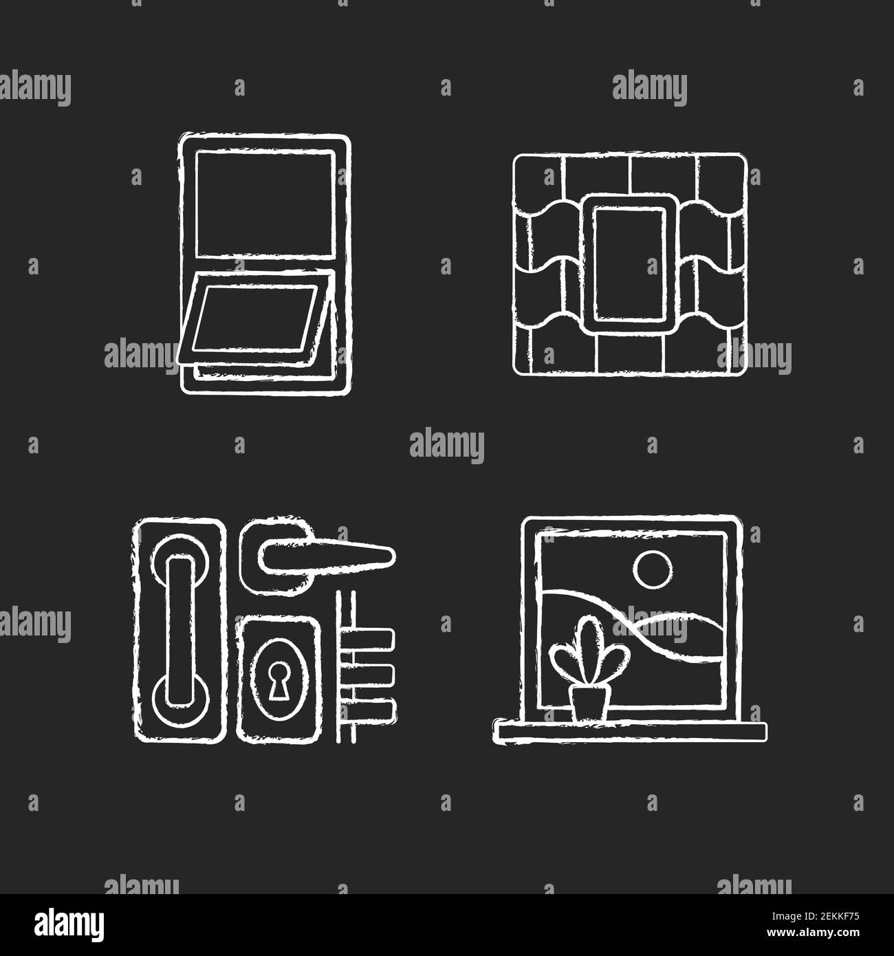 Windows replacement service chalk white icons set on black background ...