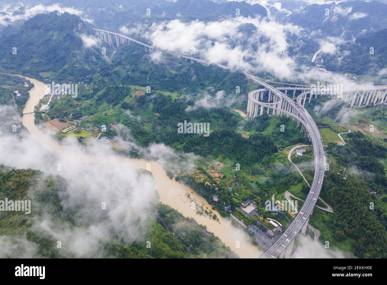 Aerial photos of a spectacular expressway, which is winding between ...