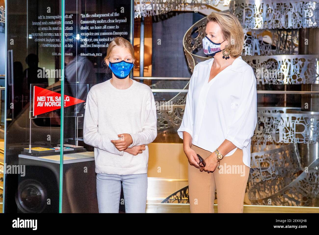 Queen Mathilde and Princess Eleonore on the bike cycling due to car ...
