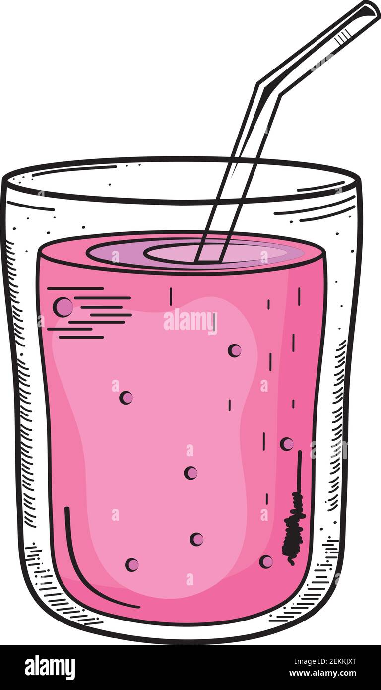 pink drink in glass with straw drawing icon Stock Vector Image & Art ...