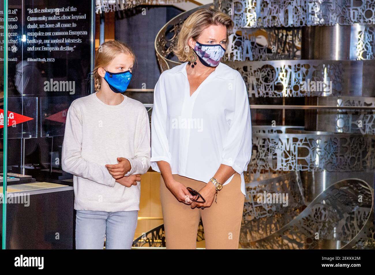 Queen Mathilde and Princess Eleonore on the bike cycling due to car ...