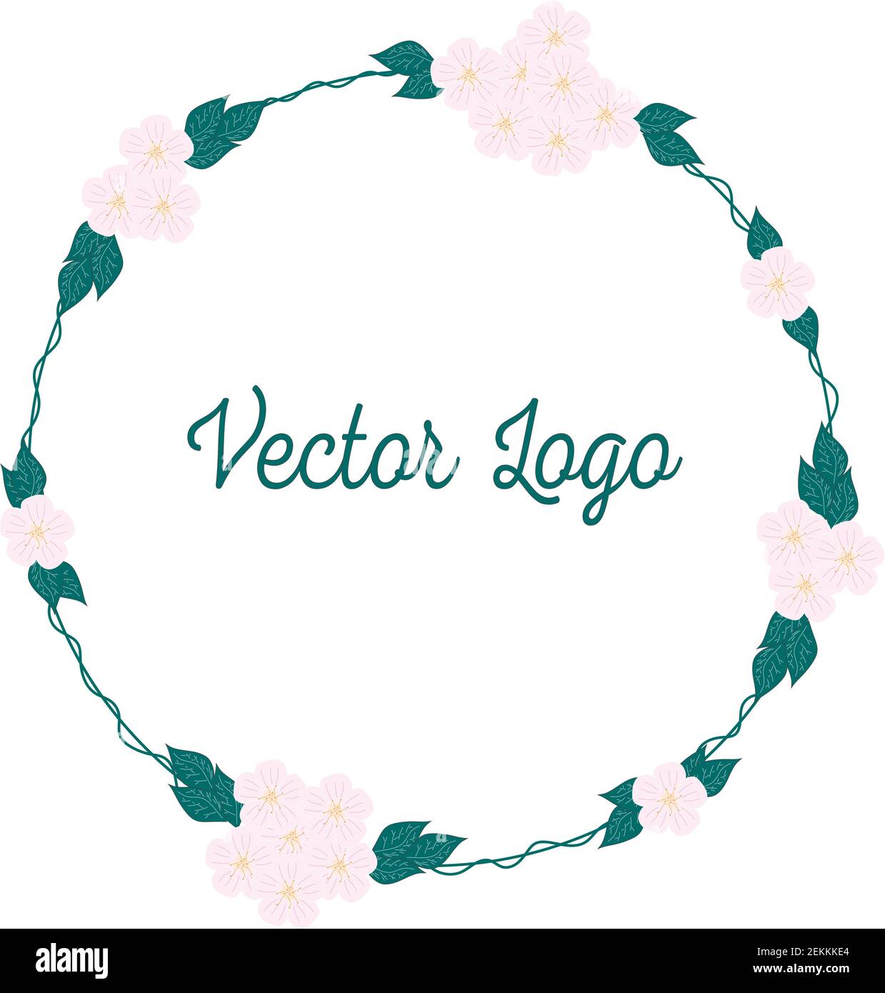 a round frame with cherry flowers spring background logo Stock Vector ...