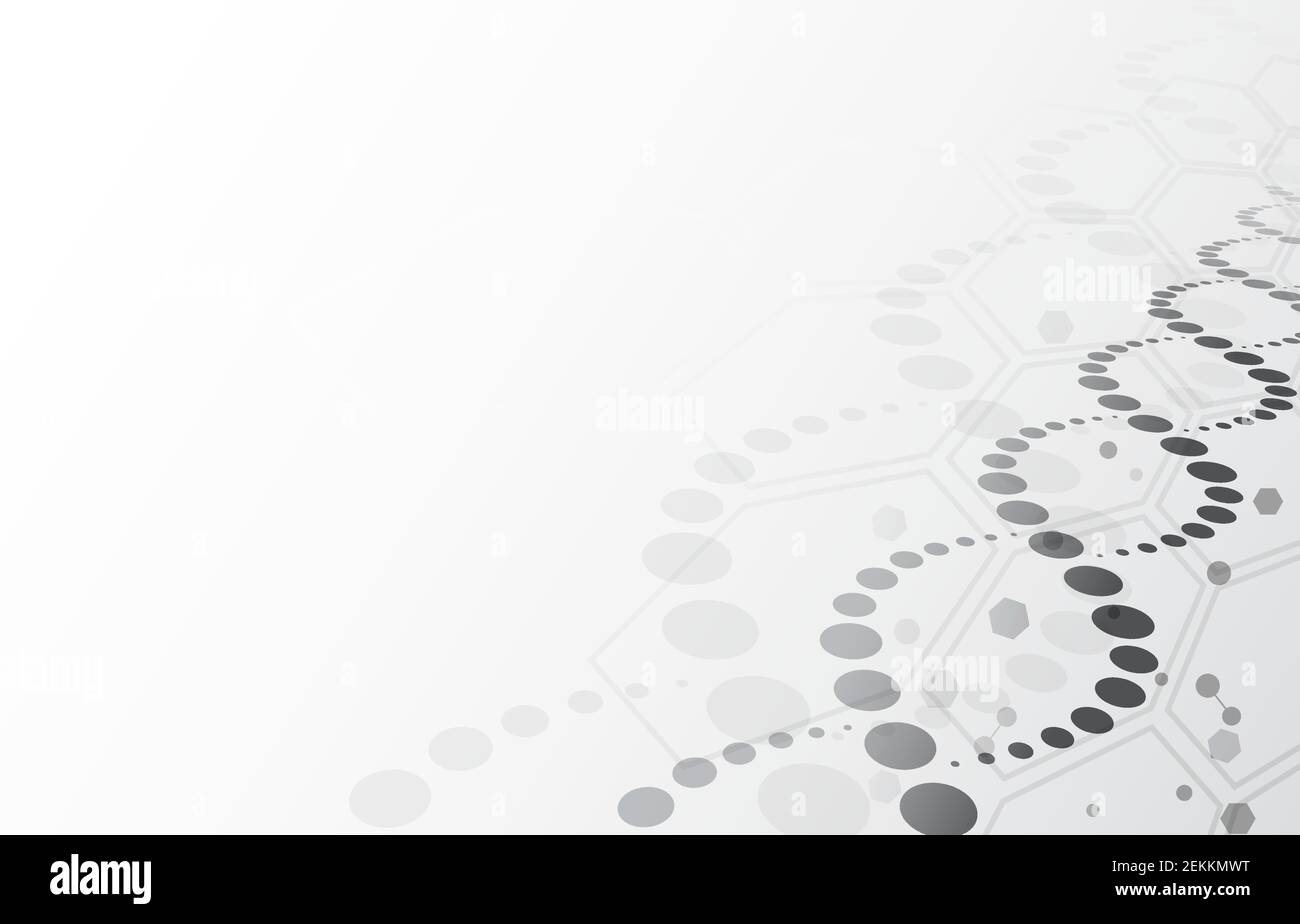 DNA background. Gray abstract helix genetics and hexagon molecular ...