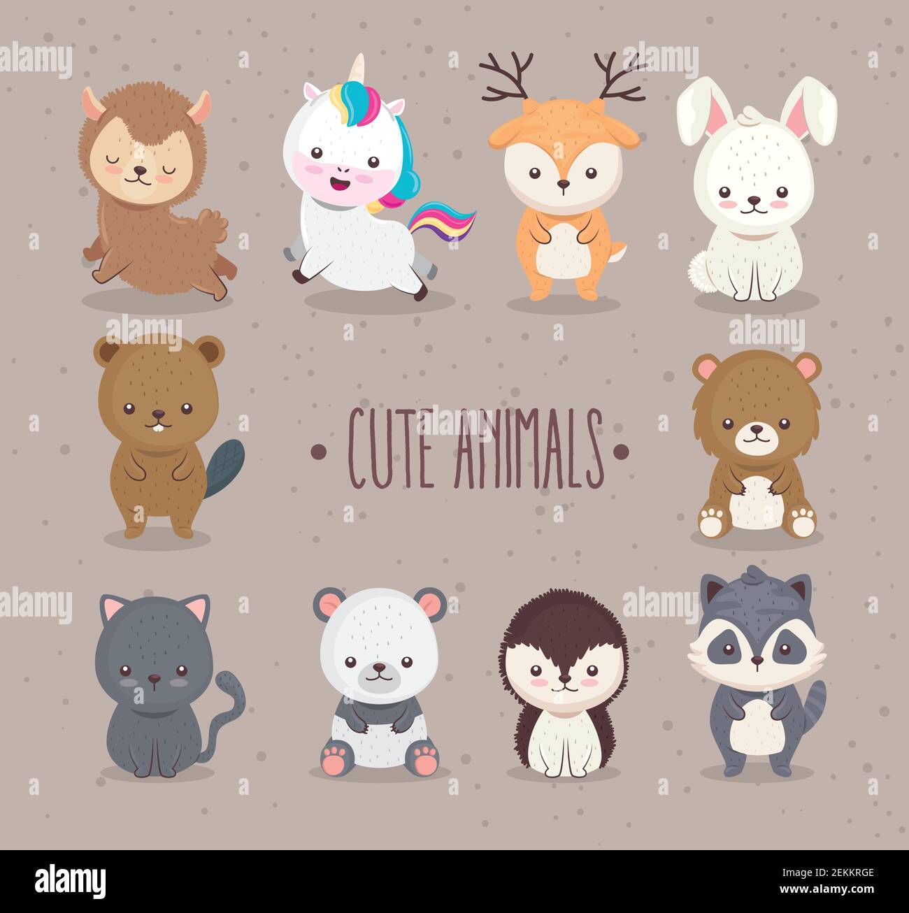 bundle of ten cute animals set icons and lettering Stock Vector Image ...