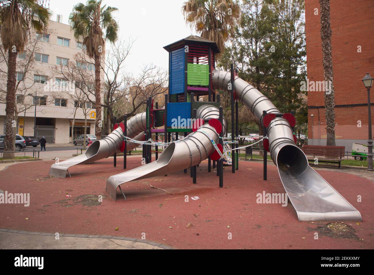 February, 2021. Valencia, Spain. Playground in a playground in the city ...