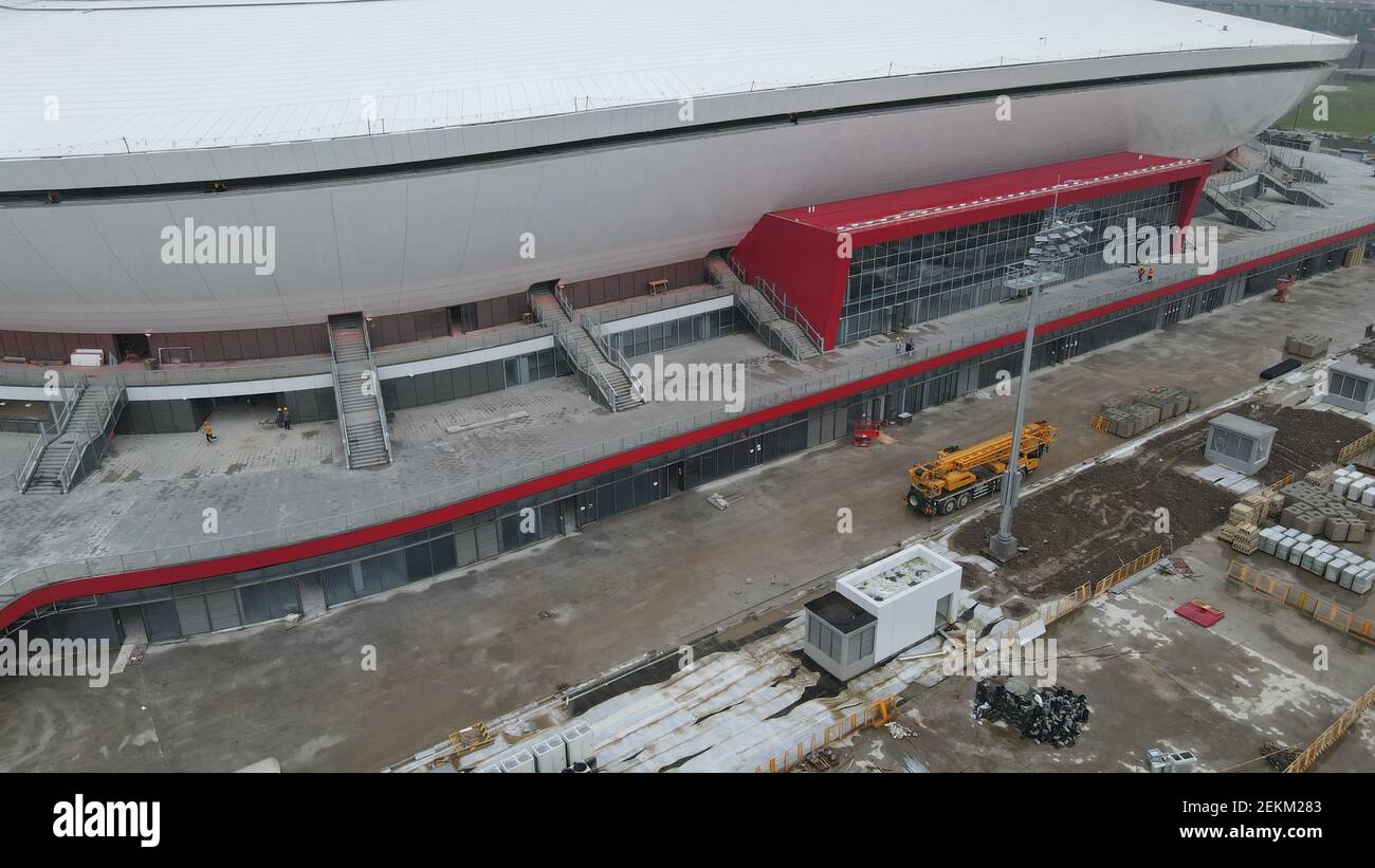 Aerial view of the Pudong Football Stadium where the League of Legends ...