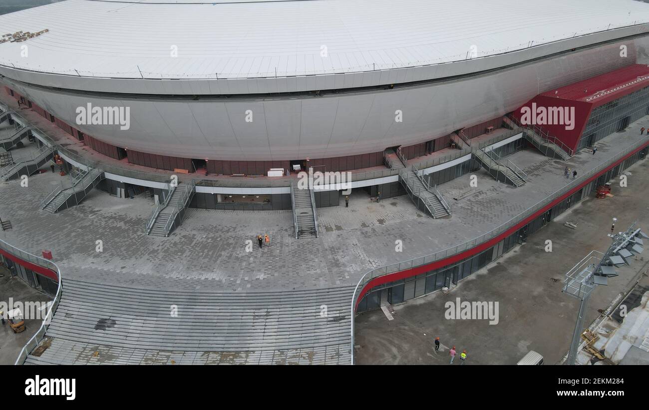 Aerial view of the Pudong Football Stadium where the League of Legends ...