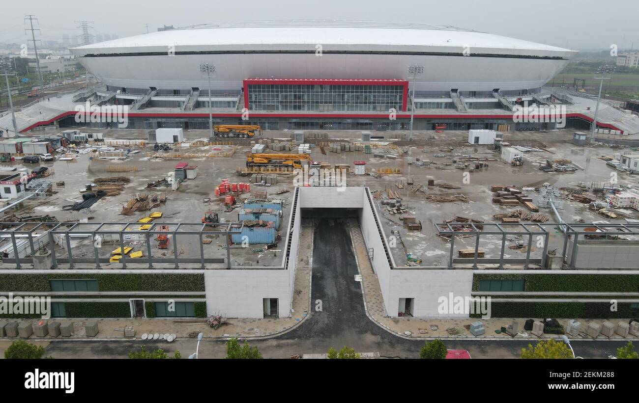 Aerial view of the Pudong Football Stadium where the League of Legends ...