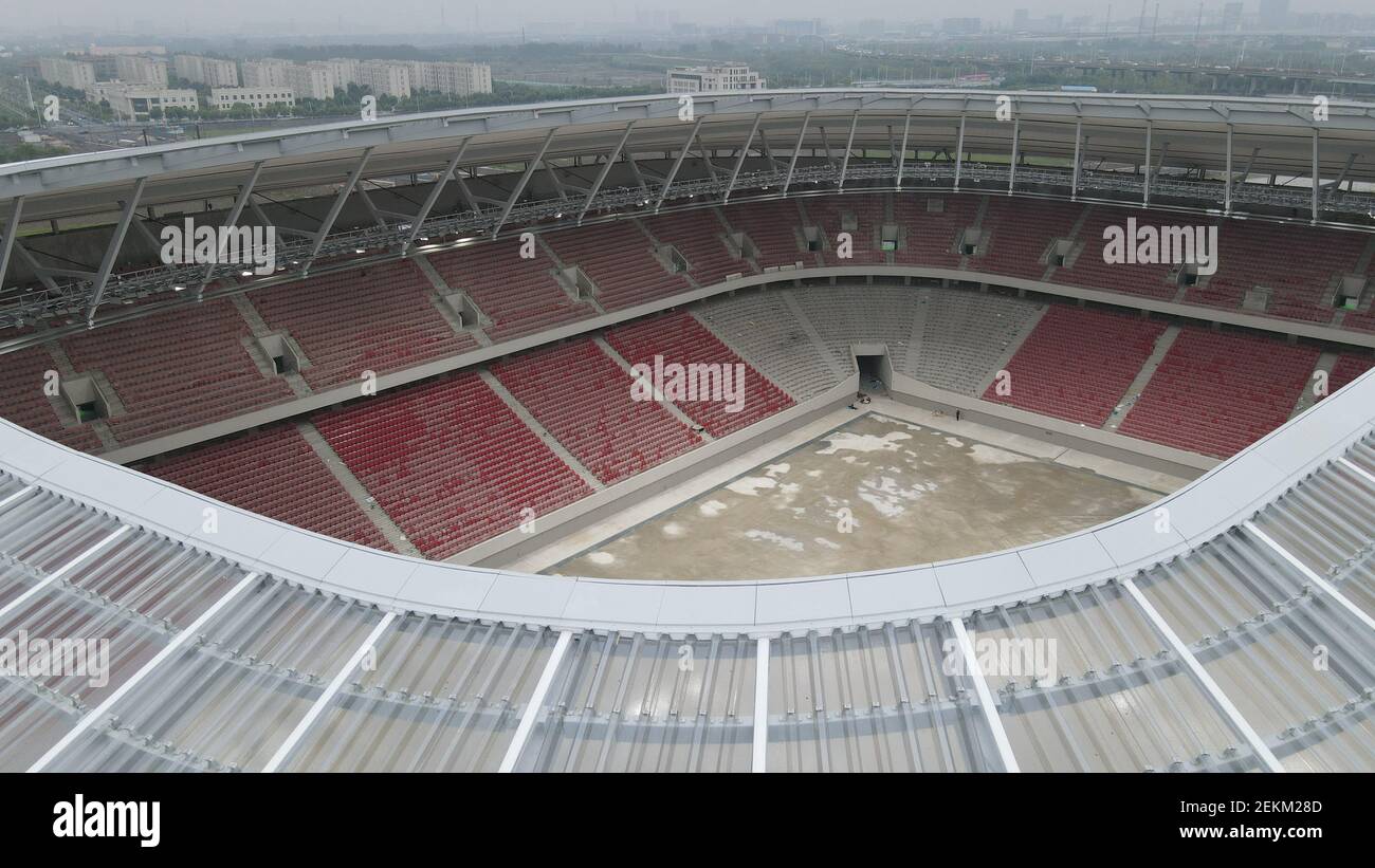 Aerial view of the Pudong Football Stadium where the League of Legends ...