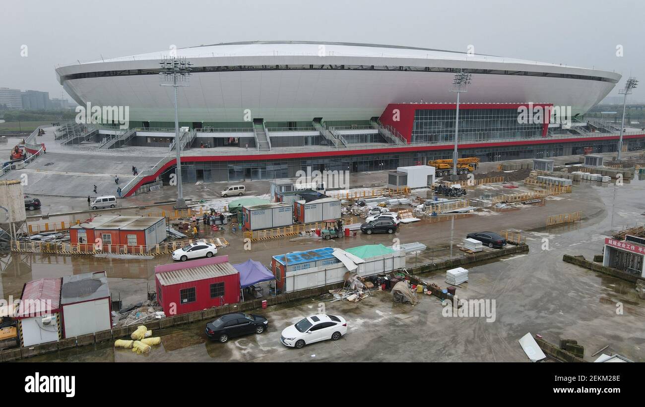 Aerial view of the Pudong Football Stadium where the League of Legends ...