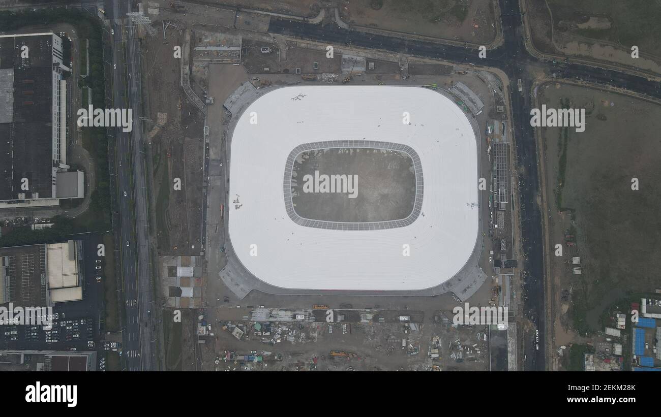 Aerial view of the Pudong Football Stadium where the League of Legends ...