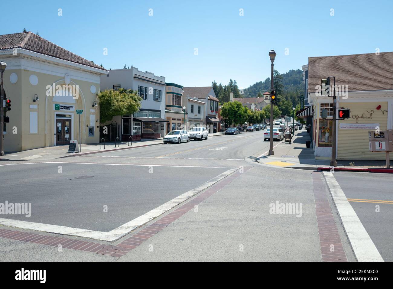 Road and buildings in downtown Larkspur, California, August 9, 2020 ...