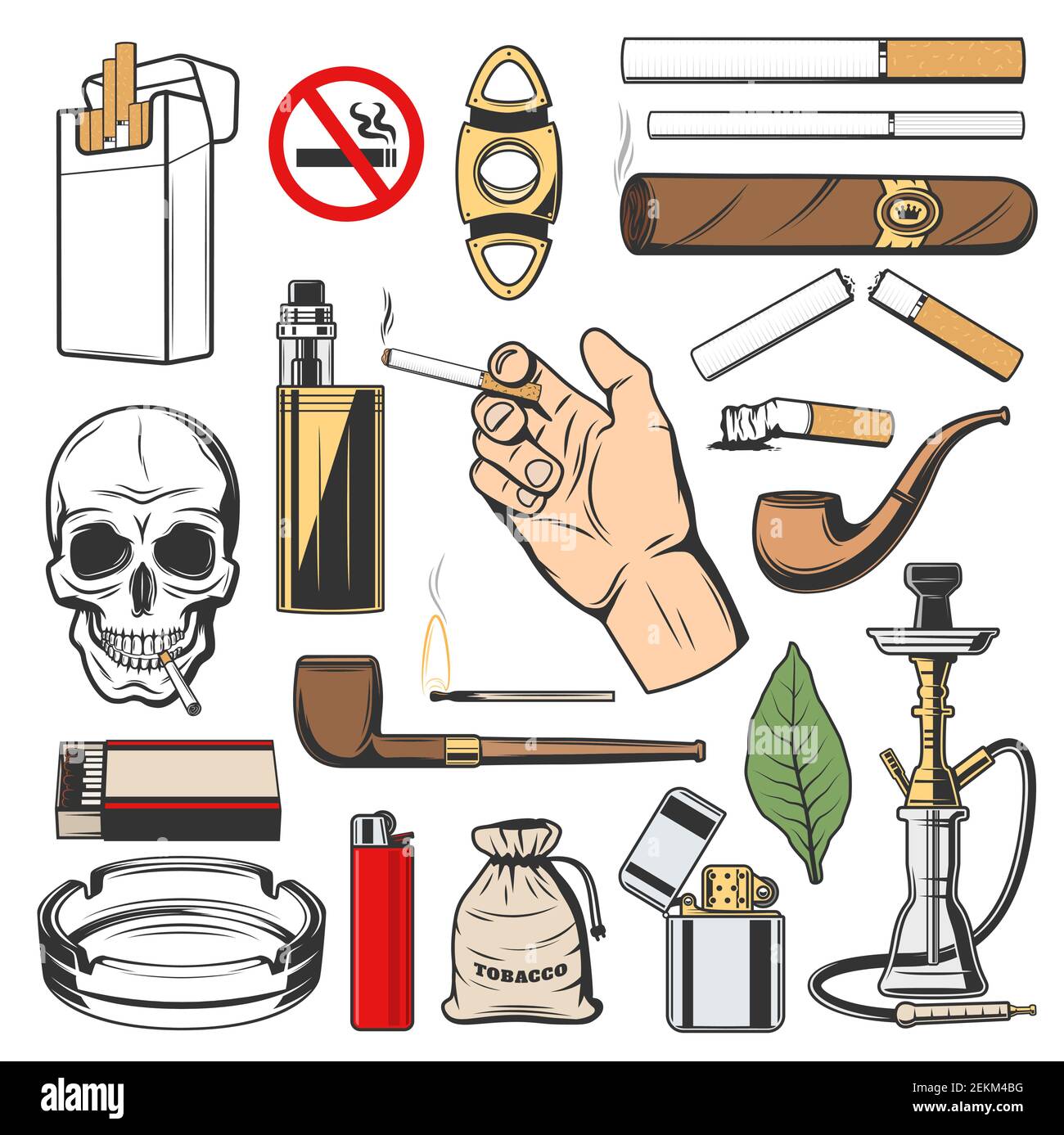 Smoking symbols, isolated harmful habit accessories. Vector tobacco ...