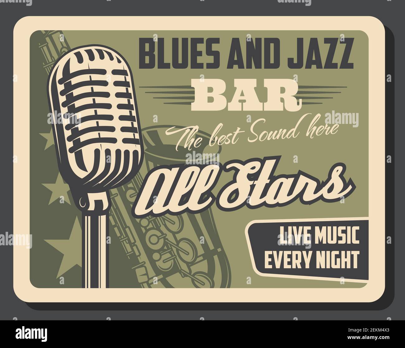 Blues and jazz live music, retro vector. Microphone and saxophone ...