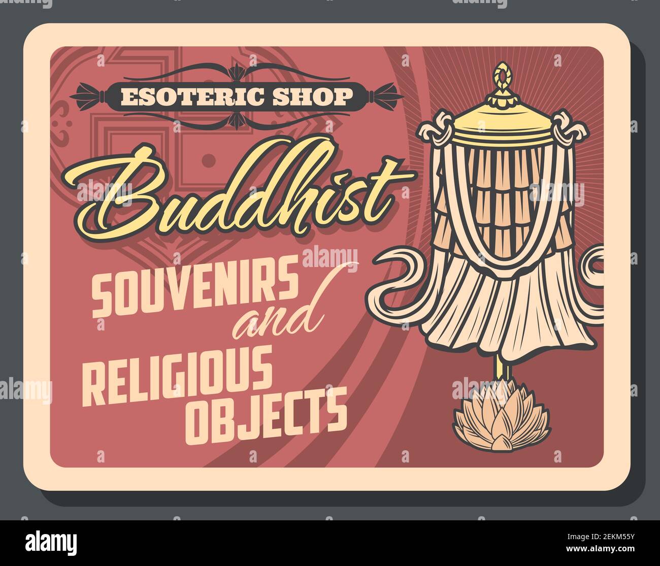 Buddhism religion, esoteric and buddhist souvenirs retro vector. Lotus ...