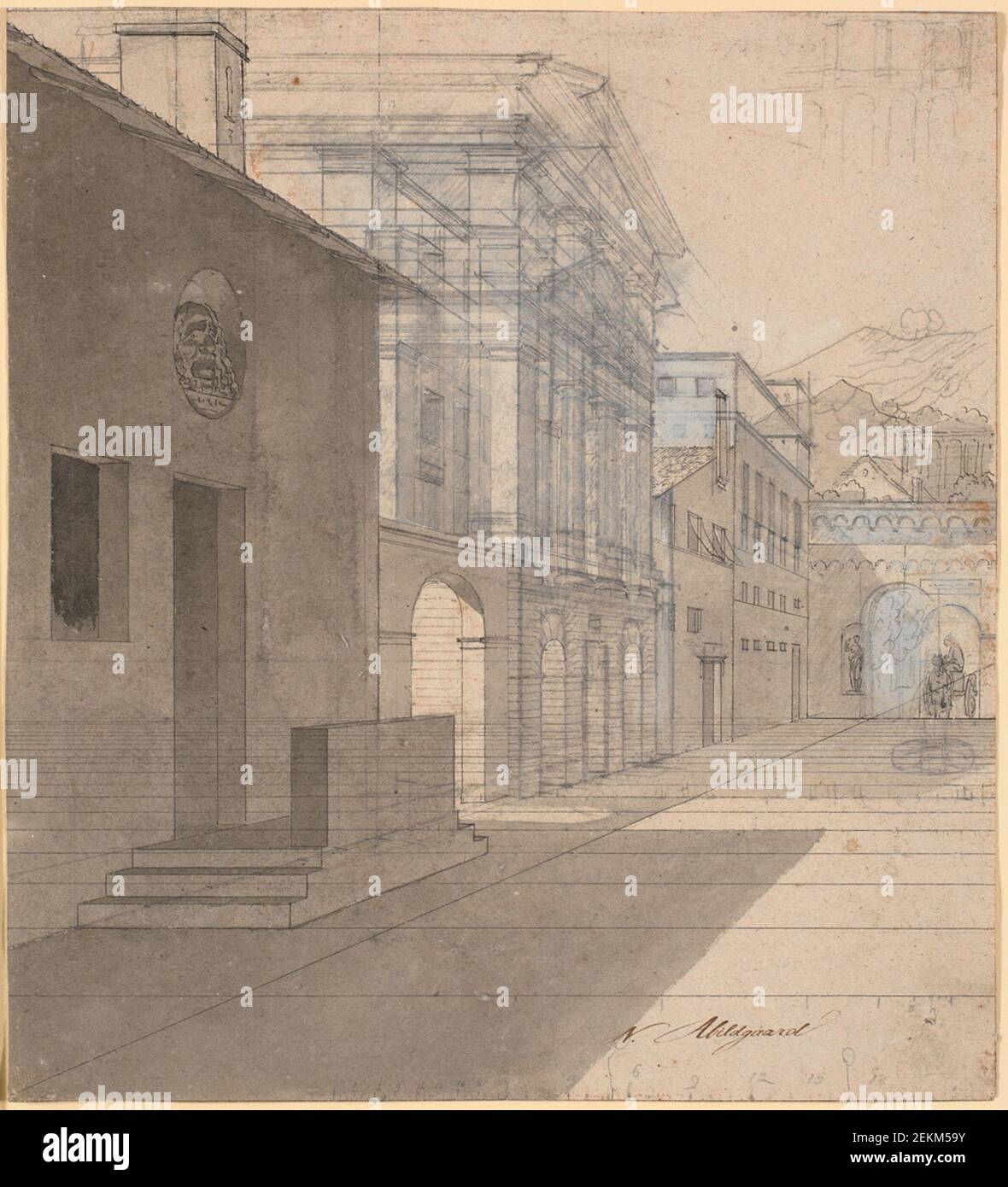 Nicolai Abildgaard (1743-1809), Perspective study to architecture in ...