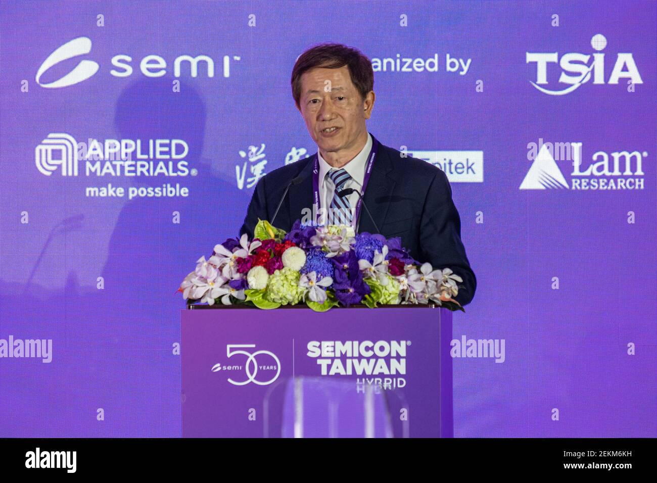 Mark Lui, executive chairman at TSMC, seen delivering his speech at ...