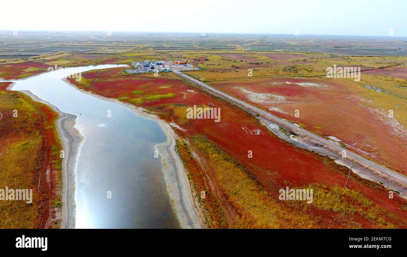 KUQA, CHINA - SEPTEMBER 23, 2020 - The winding Tarim River, the ...