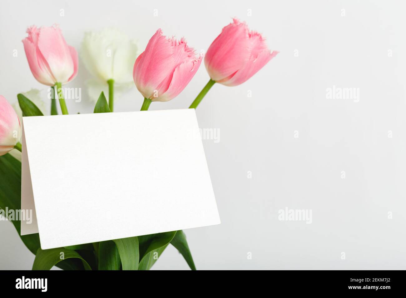 Flowers mock up congratulation. Congratulations card in bouquet of pink ...