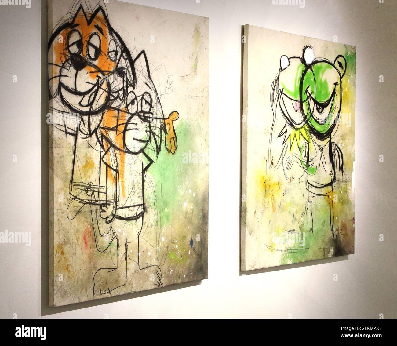 George Morton-Clark's work during the exhibition. Opera Gallery, in ...