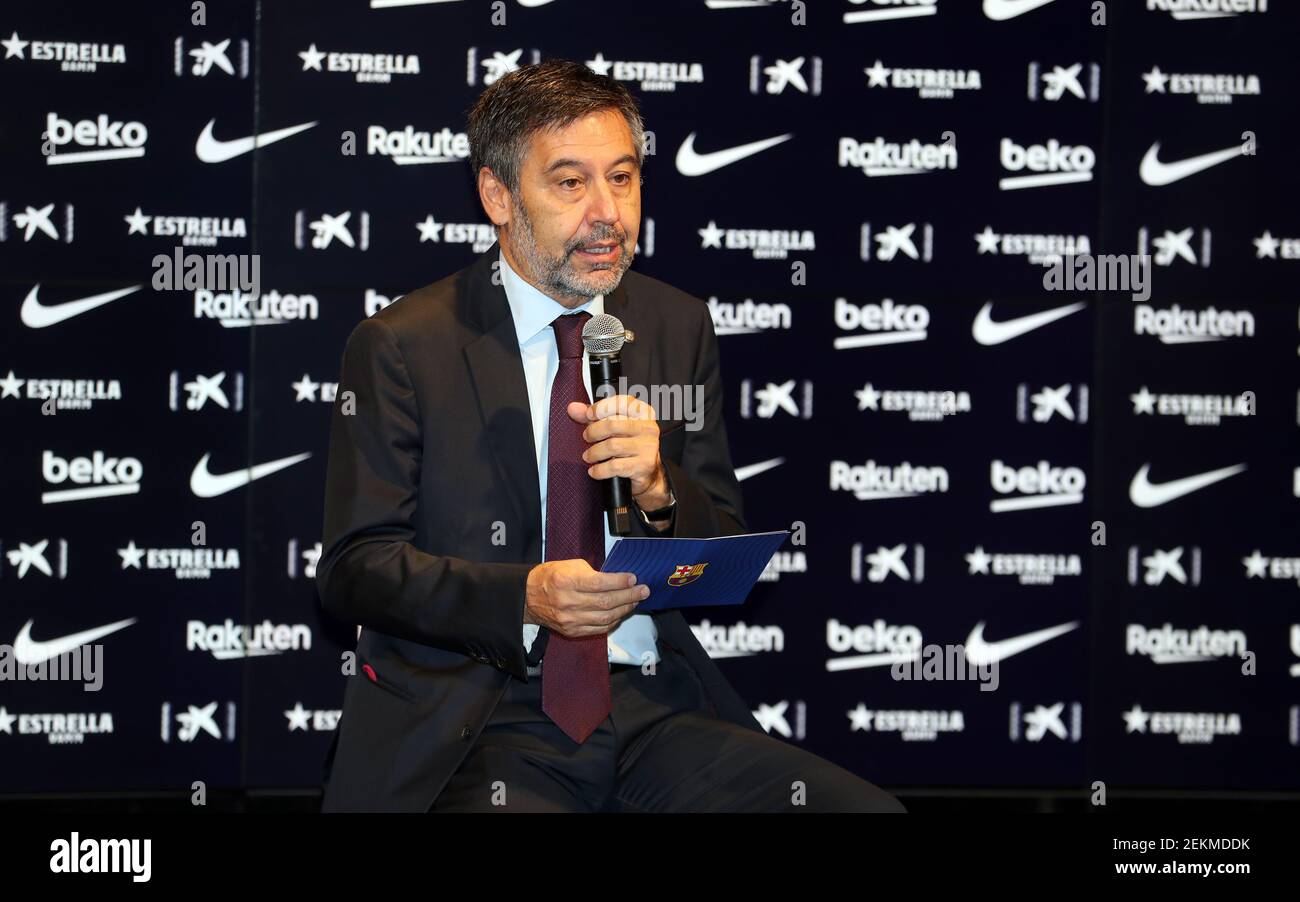 FC Barcelona president Josep Maria Bartomeu during the Luis Saurez ...