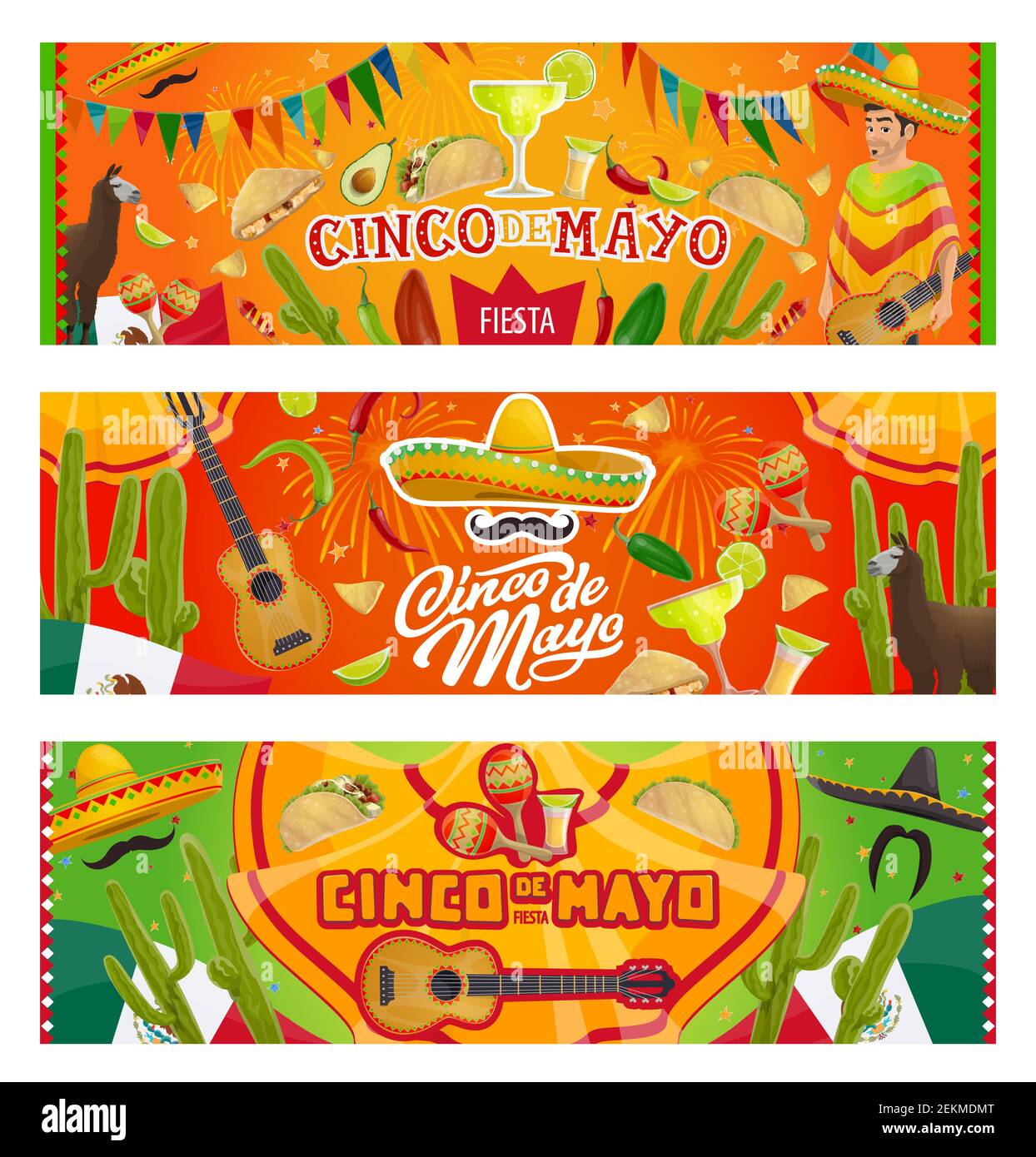 Cinco de Mayo fiesta party vector invitations with Mexican holiday ...