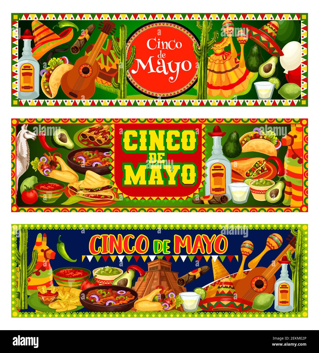 Cinco de Mayo Mexican holiday vector greeting banners with fiesta party ...