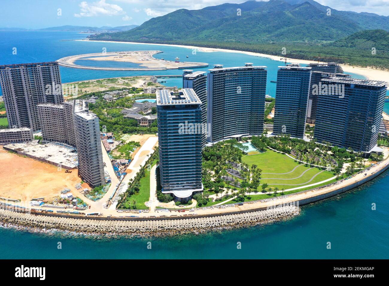 Aerial view of Riyue Bay, or Sun and Moon Bay, a popular surfing site ...