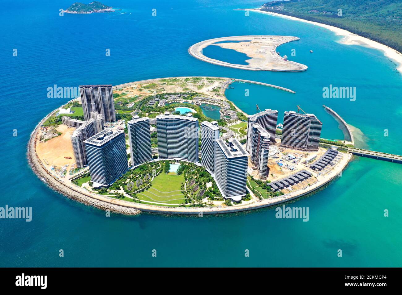 Aerial view of Riyue Bay, or Sun and Moon Bay, a popular surfing site ...