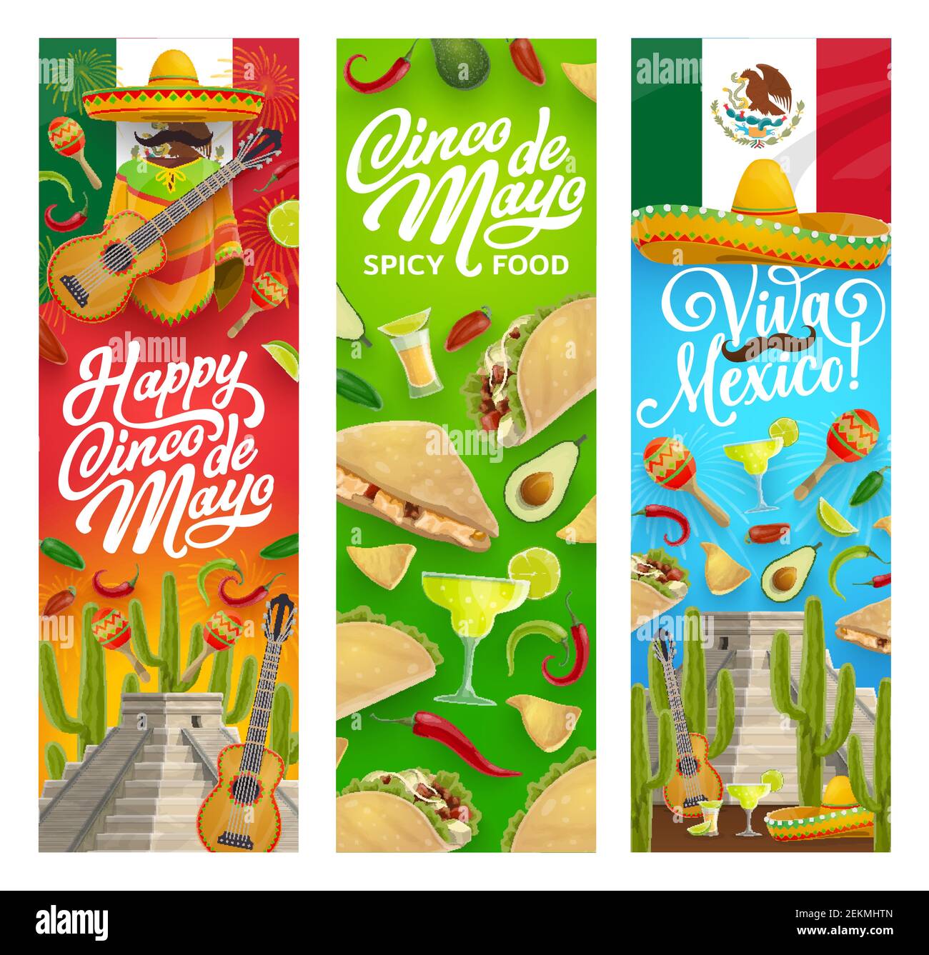Cinco de Mayo Mexican holiday vector greeting banners with fiesta party ...