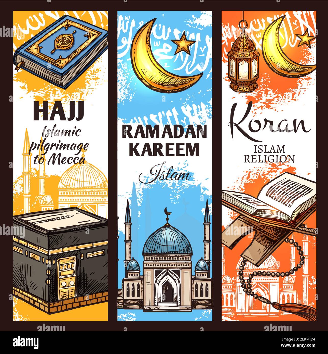 Islam religion Ramadan Kareem, muslim hajj to Mecca and arabic Koran ...