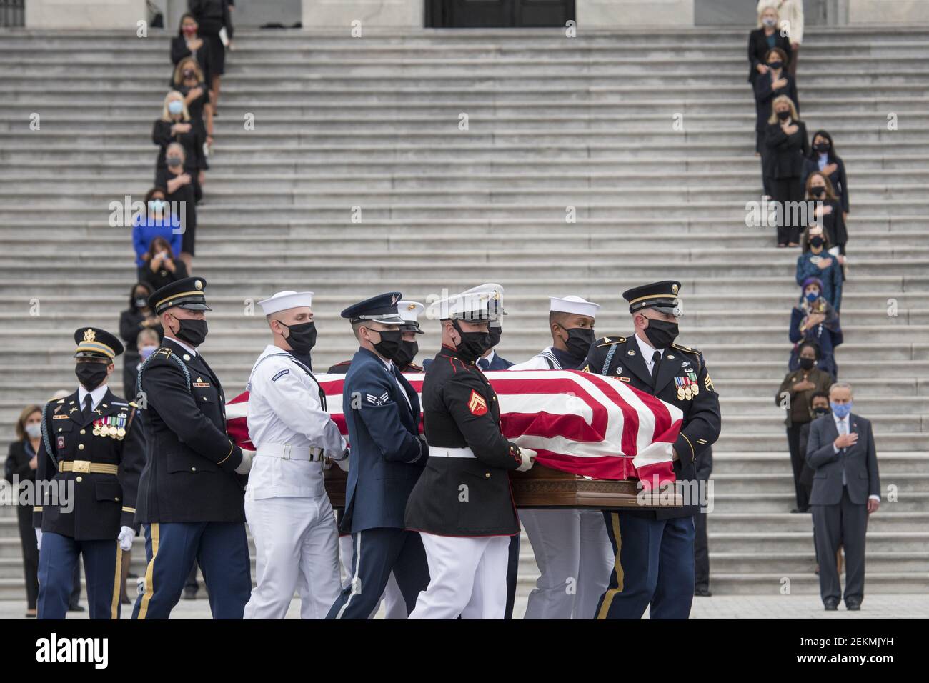 The casket carrying Supreme Court Justice Ruth Bader Ginsburg departs ...
