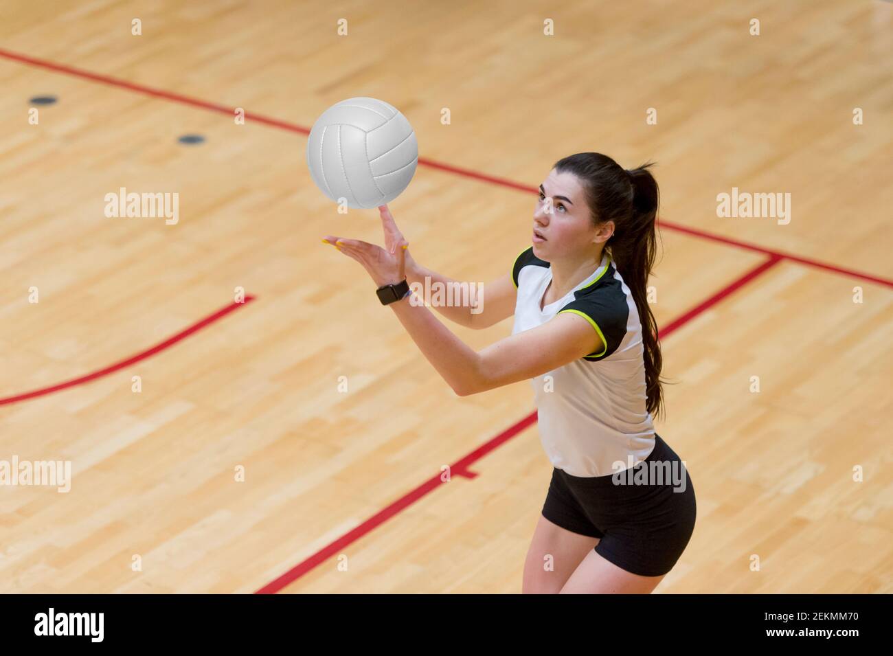 Upper View of Female Volleyball Player at Service. Team sport concept ...