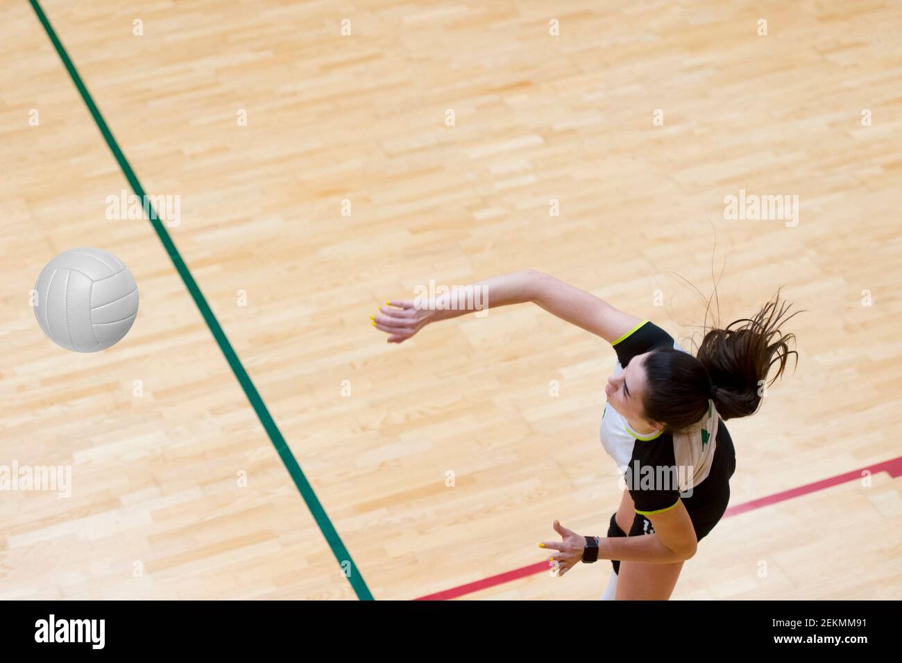 Upper View of Female Volleyball Player at Service. Team sport concept ...