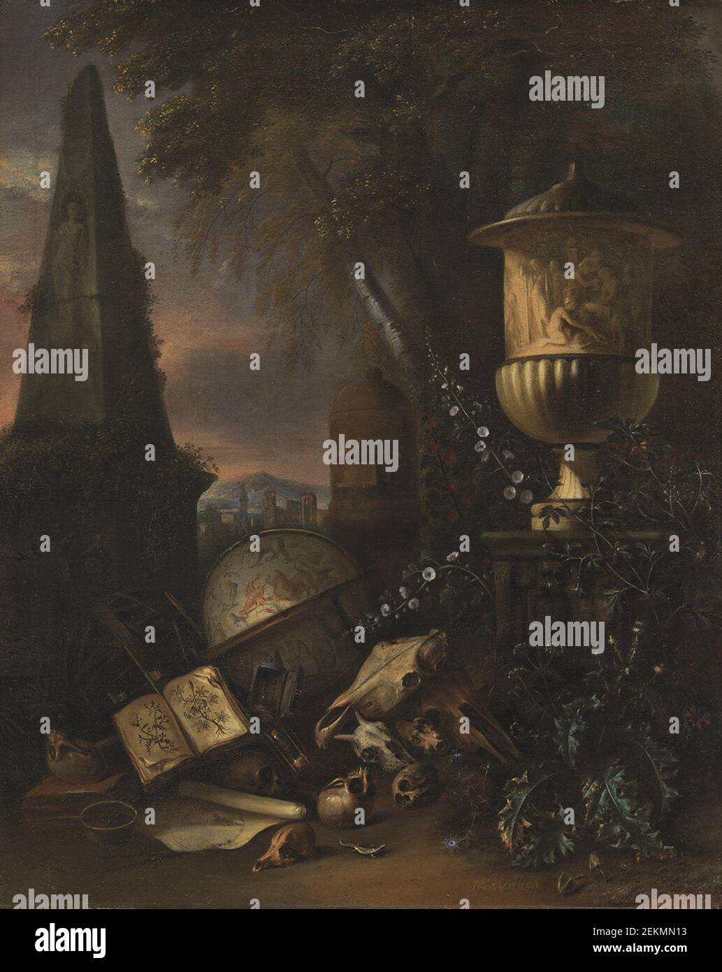 Matthias Withoos (1627-1703), Vanitas. Still life in a landscape, 1660s ...