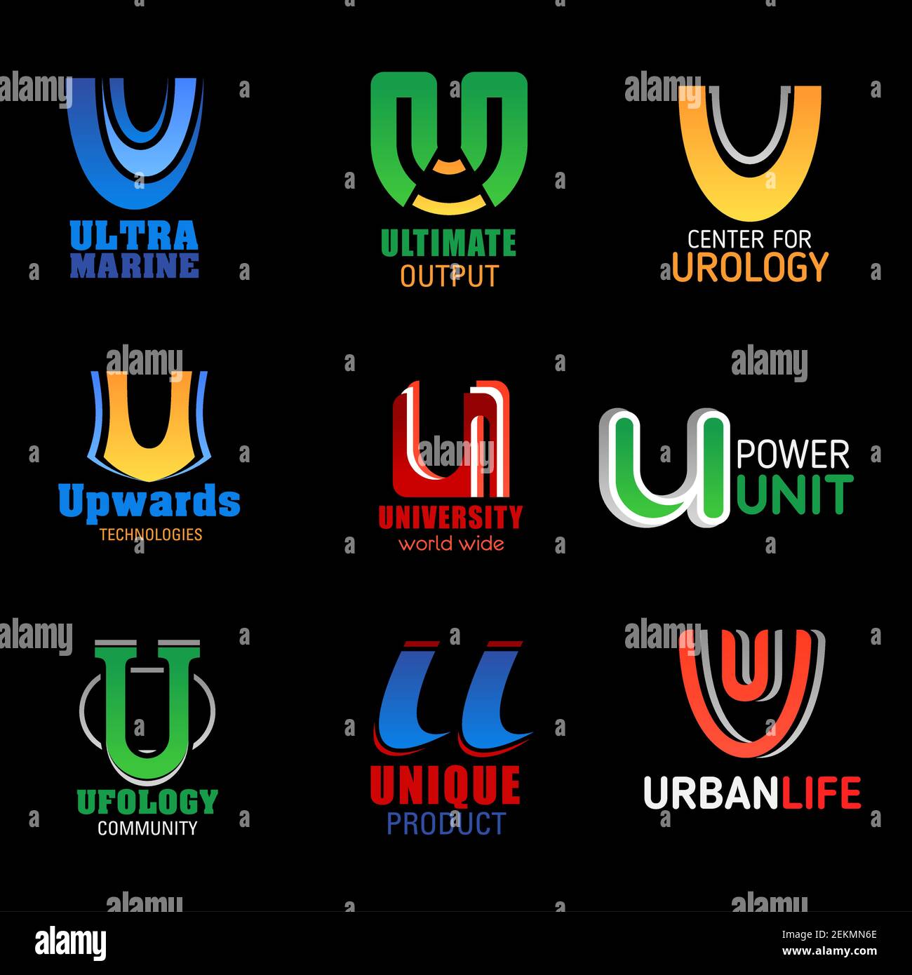 U letter icons of urology clinic, technology industry and business ...