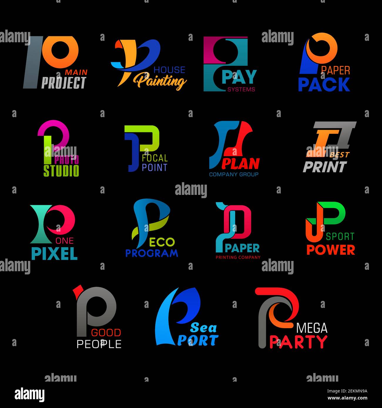 P letter icons, sport brand or business company corporate identity of ...