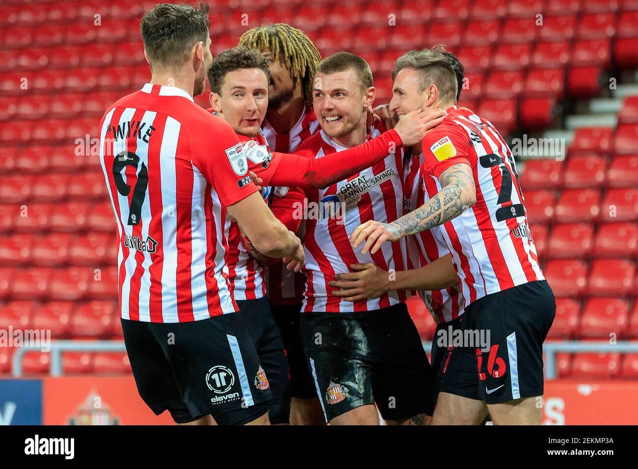 Sunderland, UK. 23rd Feb, 2021. Max Power #6 of Sunderland celebrates ...
