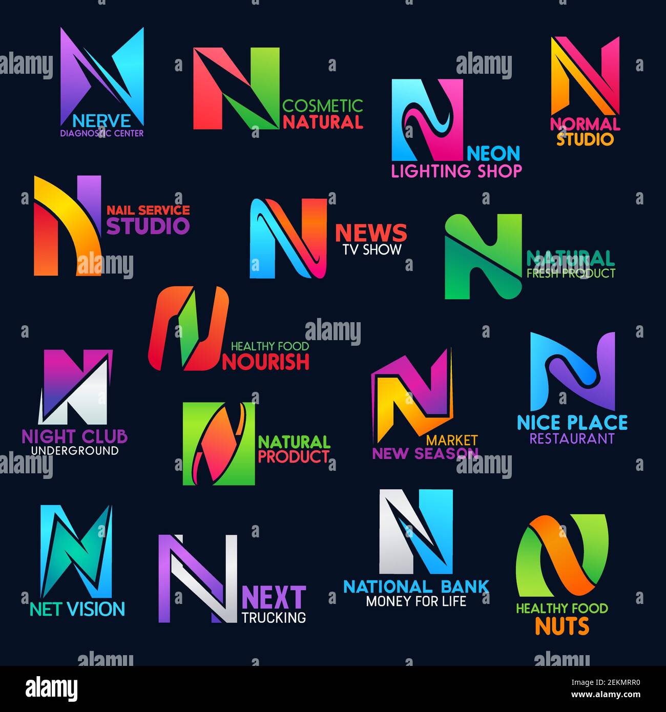 N icons of medical diagnostic center, natural cosmetic brand shop or ...