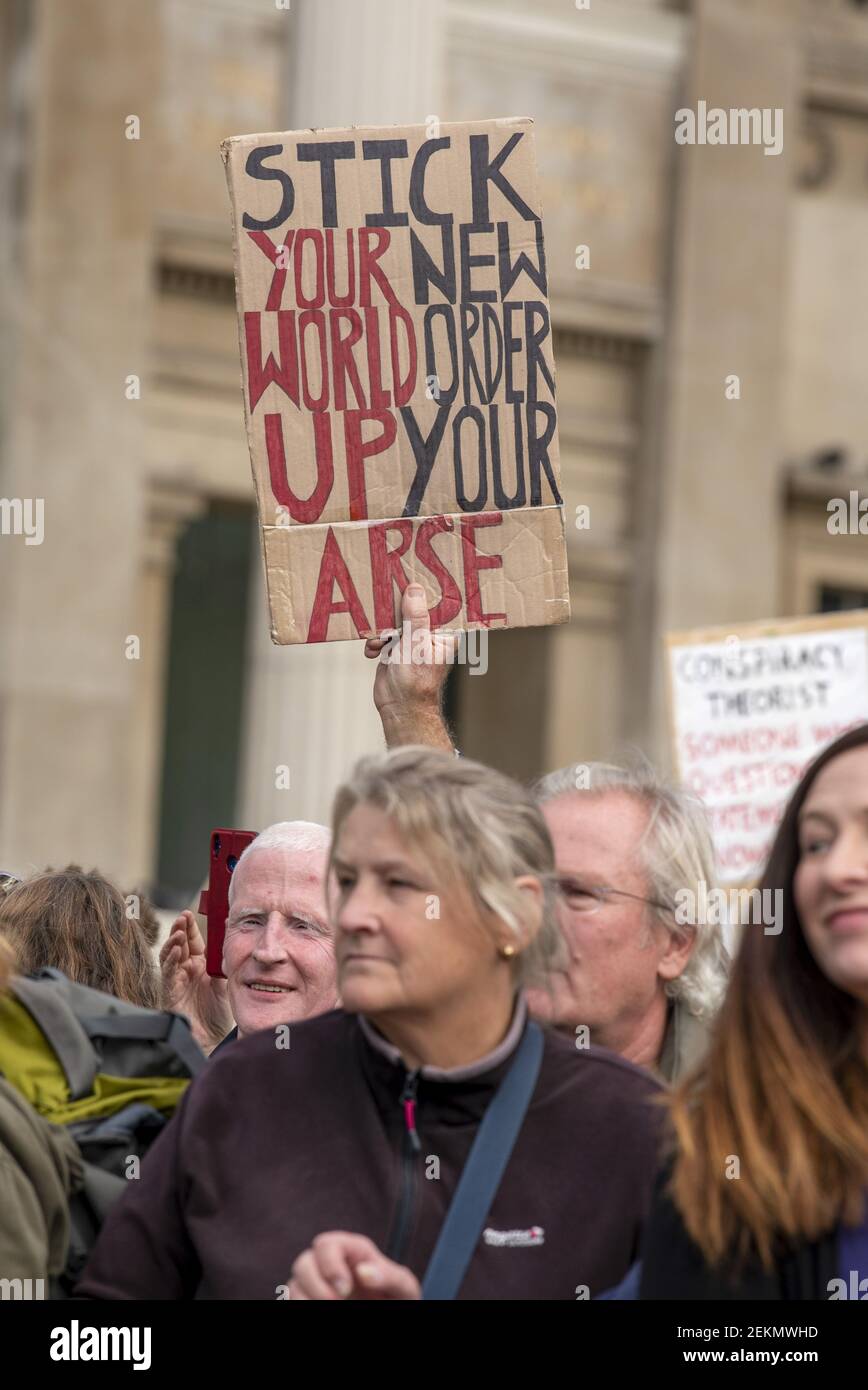 (EDITOR’S NOTE: Image contains profanity) A placard with ’Stick your ...