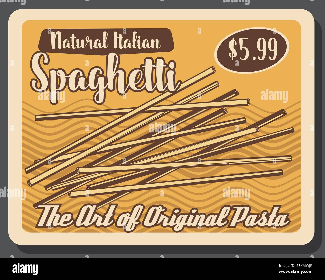 Spaghetti Italian original pasta, retro price tag. Vector long, slender ...