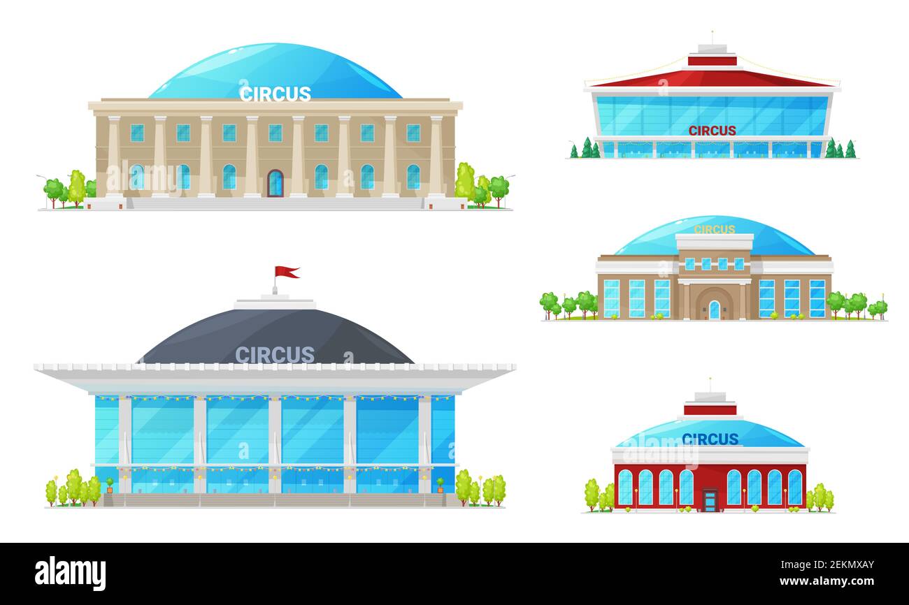 Modern circus building icons, isolated high top circuses. Vector ...