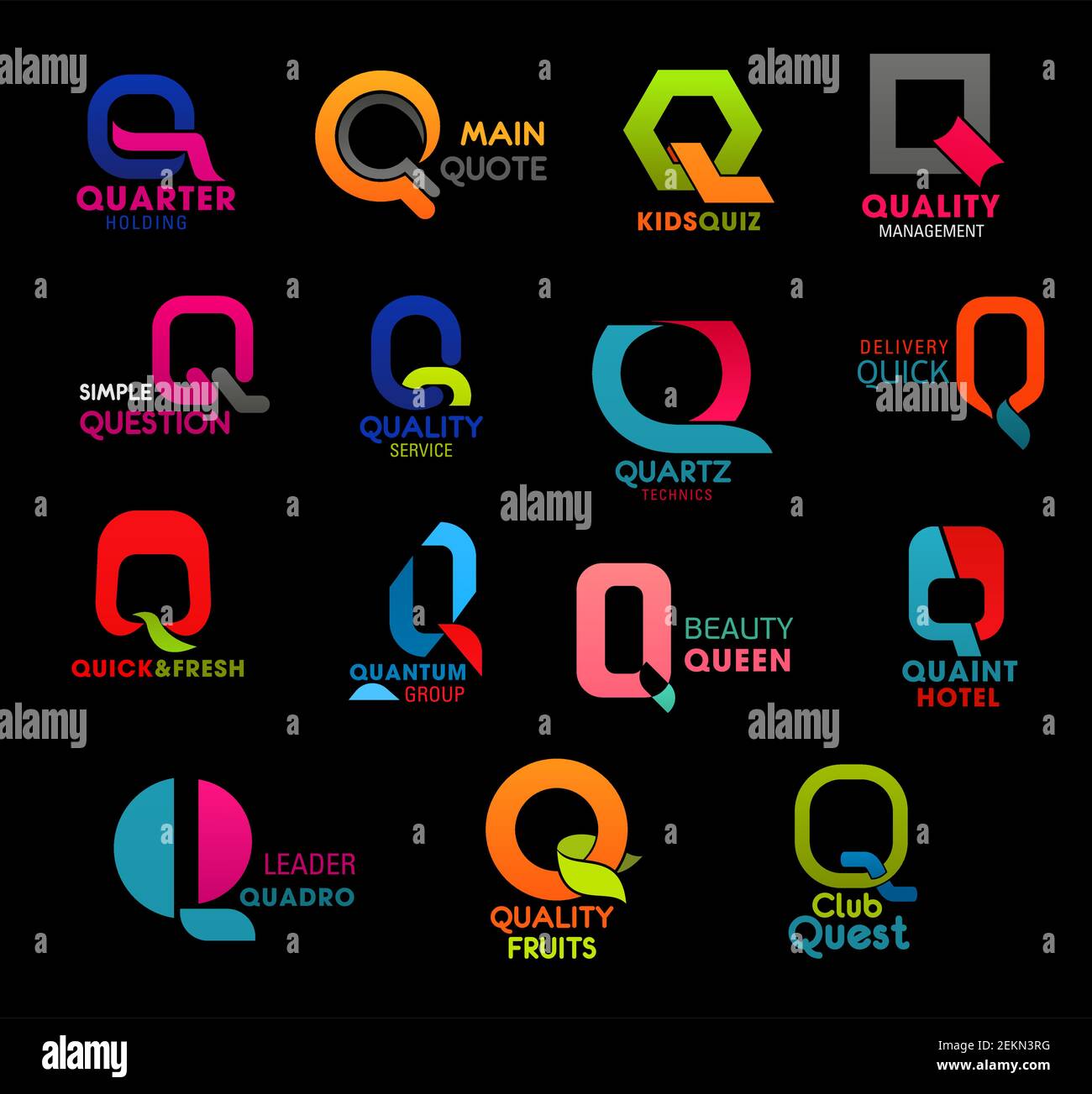 Q icons, brand and company corporate identity signs of food industry ...