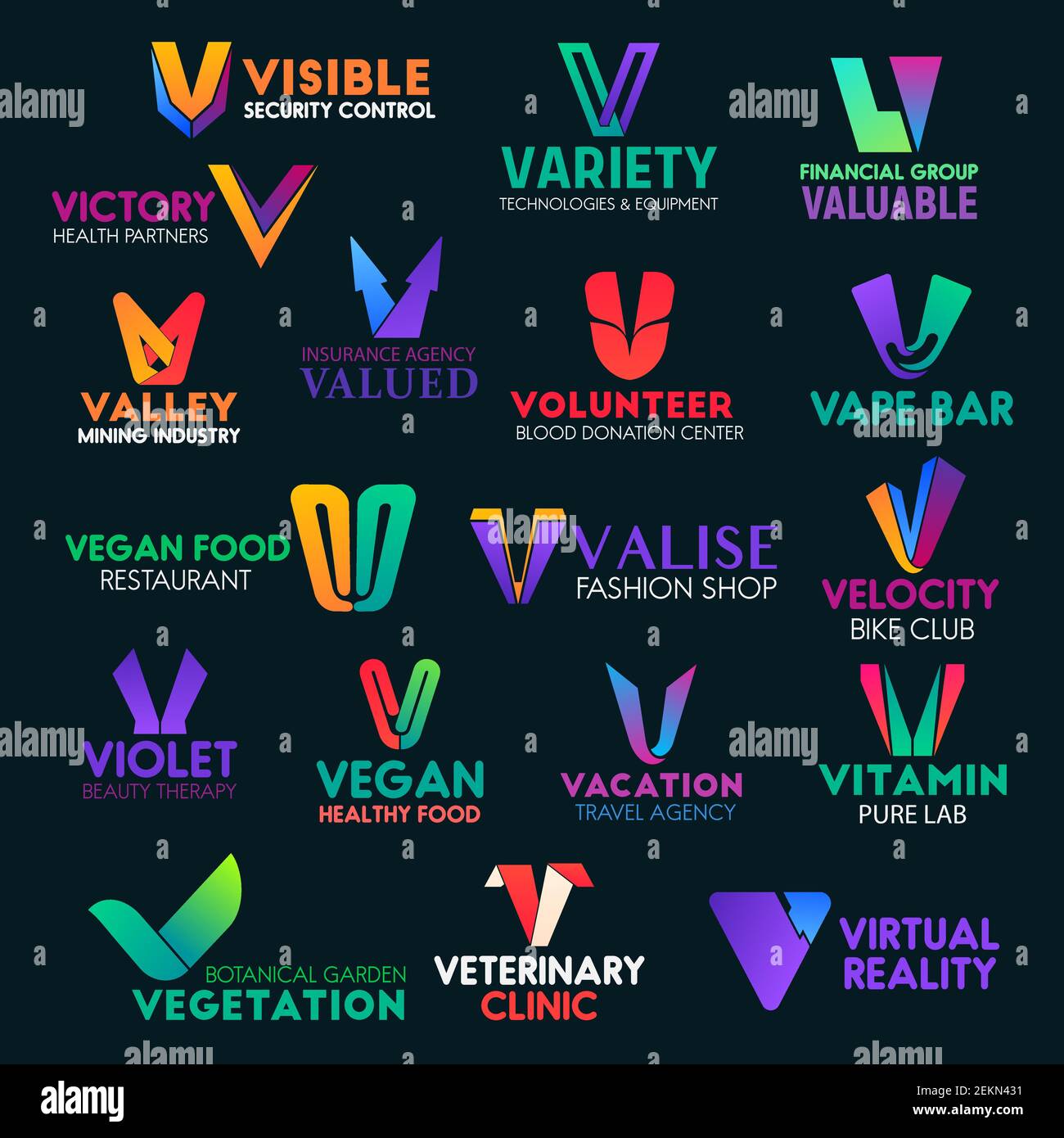 V icons and corporate identity symbols of business company and industry ...