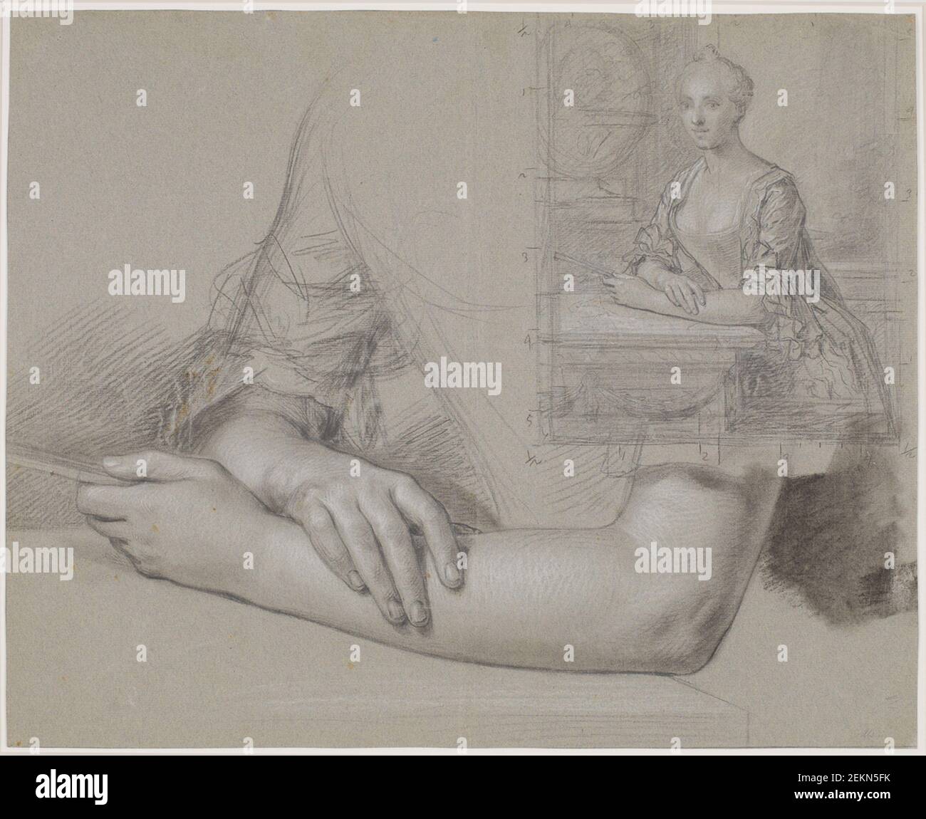 Peder Als (1726-1776), Draft Lady Portraet. As well as study of hands ...