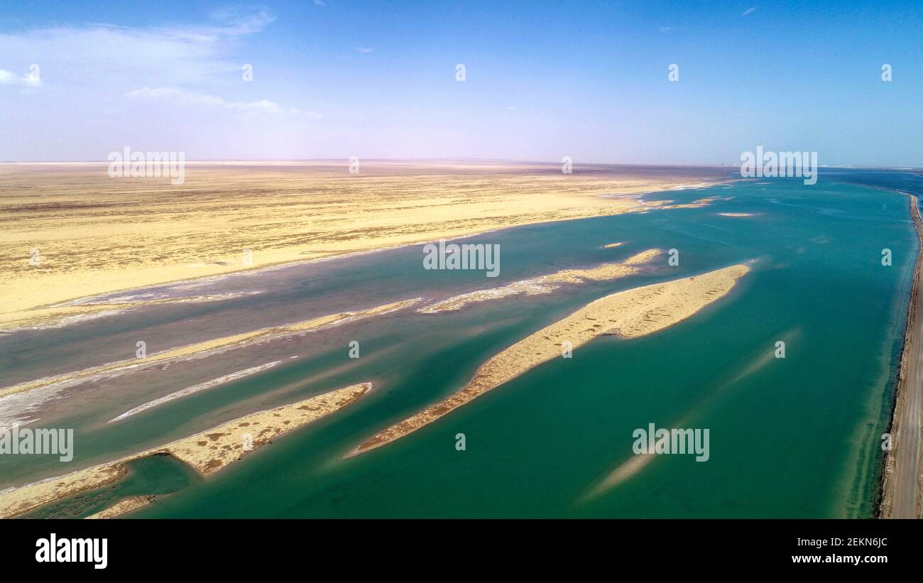 --FILE--Aerial view of West Taijinaier Lake in the Qaidam Basin in ...