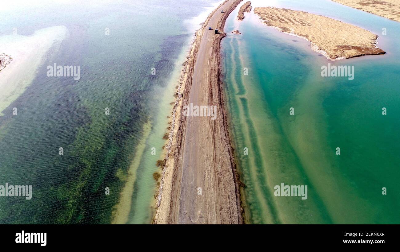 --FILE--Aerial view of West Taijinaier Lake in the Qaidam Basin in ...