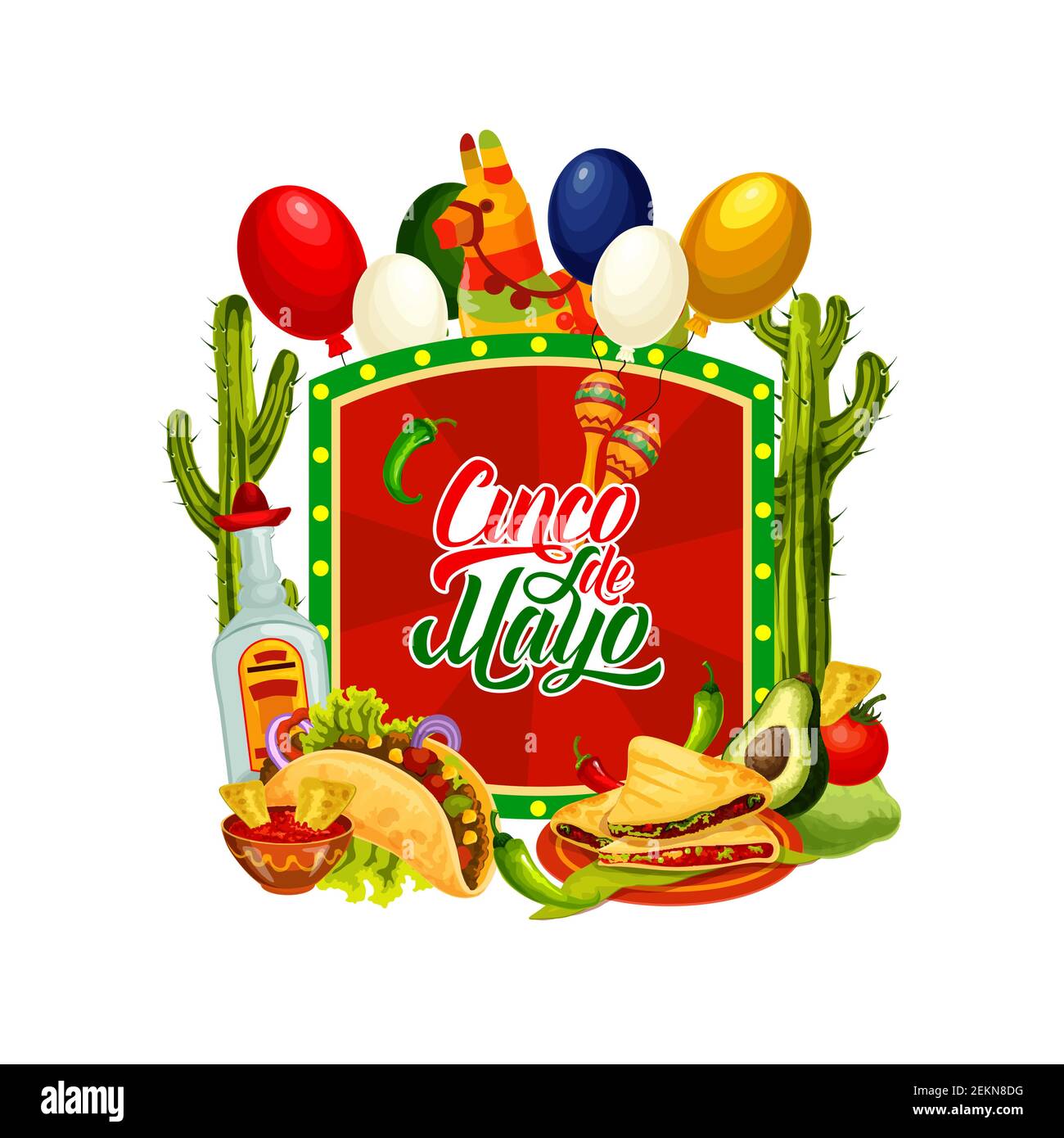Cinco de Mayo holiday vector greeting card with Mexican fiesta party ...