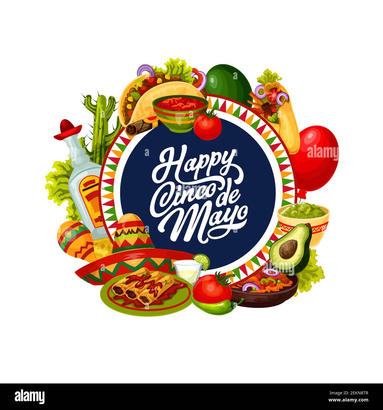 Cinco de Mayo fiesta party food and drink vector greeting card of ...