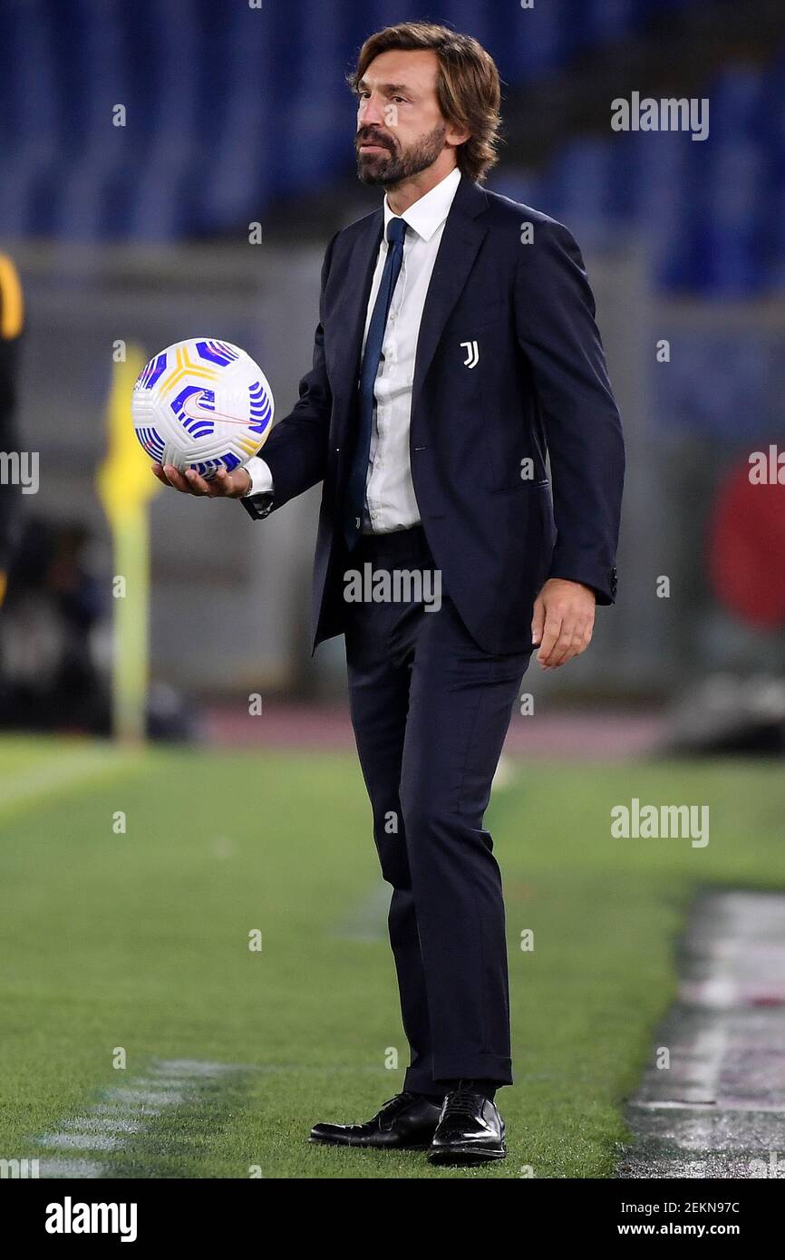 Andrea Pirlo coach of Juventus FC holds the ball during the Serie A ...